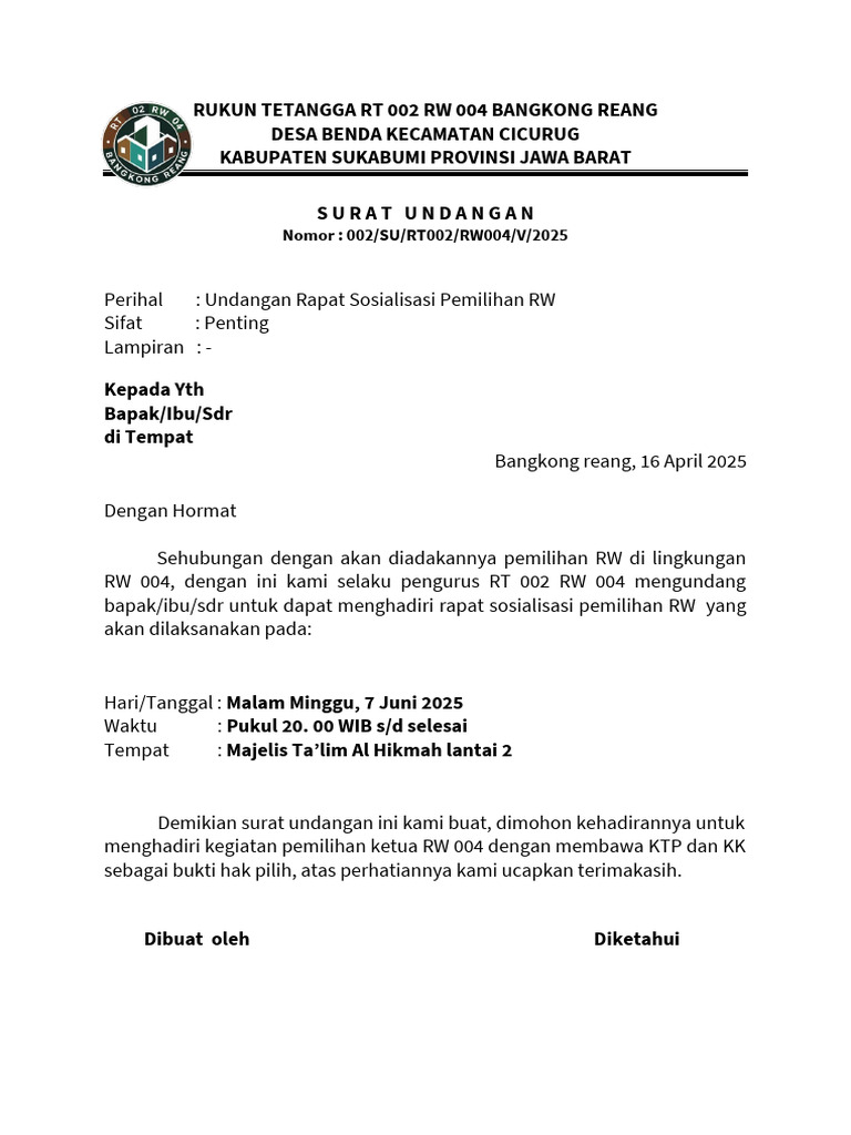 Undangan Rapat RT | PDF