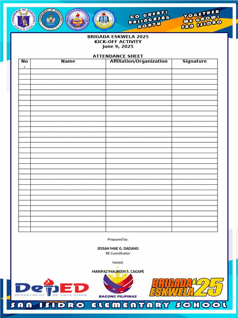 Brigada Kick-Off Attendance Sheet | PDF