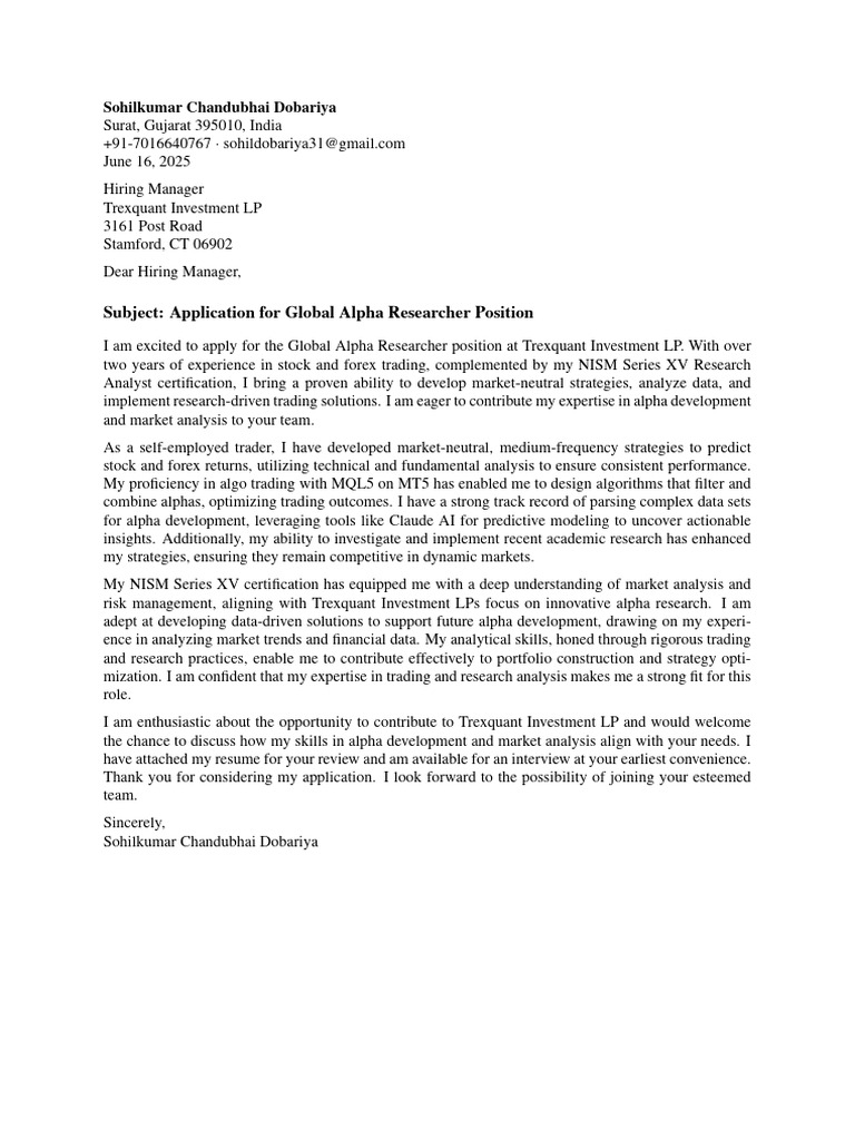 Application for Global Alpha Researcher | PDF