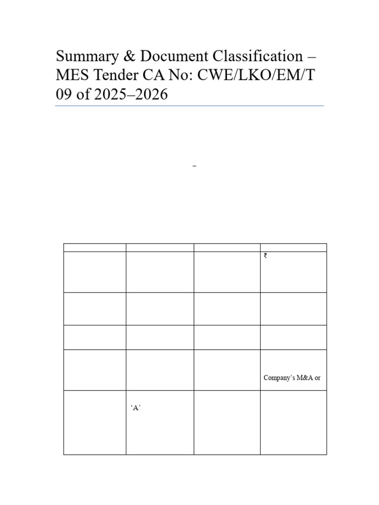 Tender Summary and Document Classification | PDF