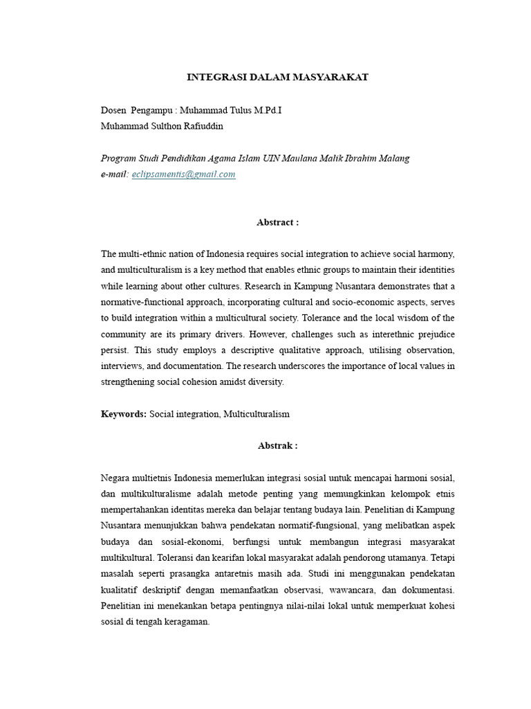 Muhammad Sulthon Rafiuddin - 240101110069 Integrasi Dalam Masyarakat ...