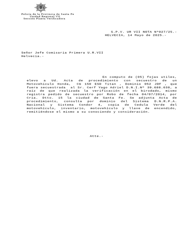 Nota Cria. 1 Elevacion | PDF