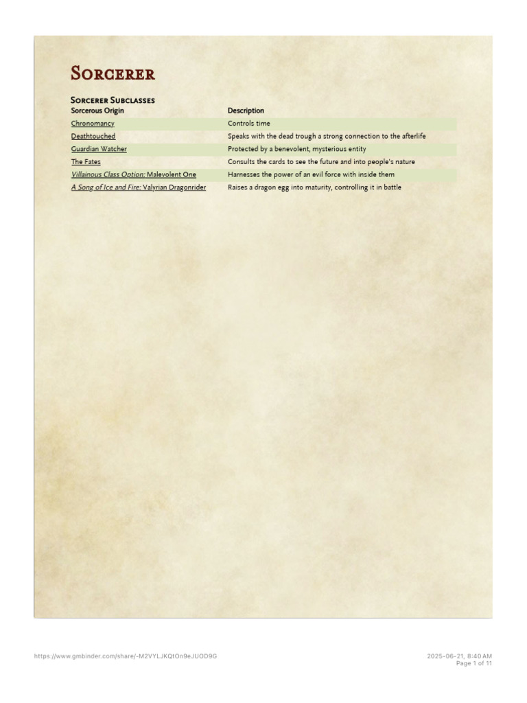 Sorcerer Subclasses Overview | PDF | Magician (Fantasy)