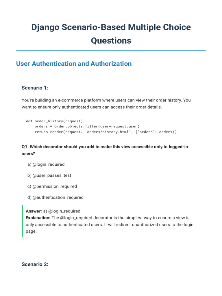 Django MCQs for User Authentication | PDF | Password | Computer Programming