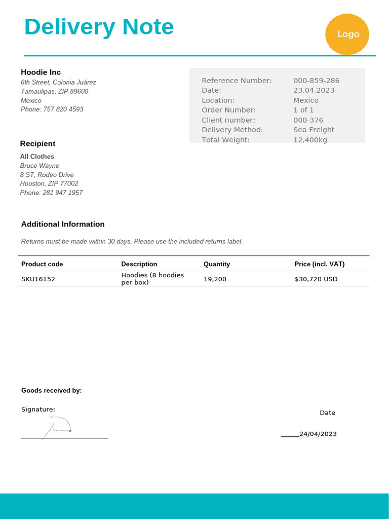 Delivery Note Template | PDF