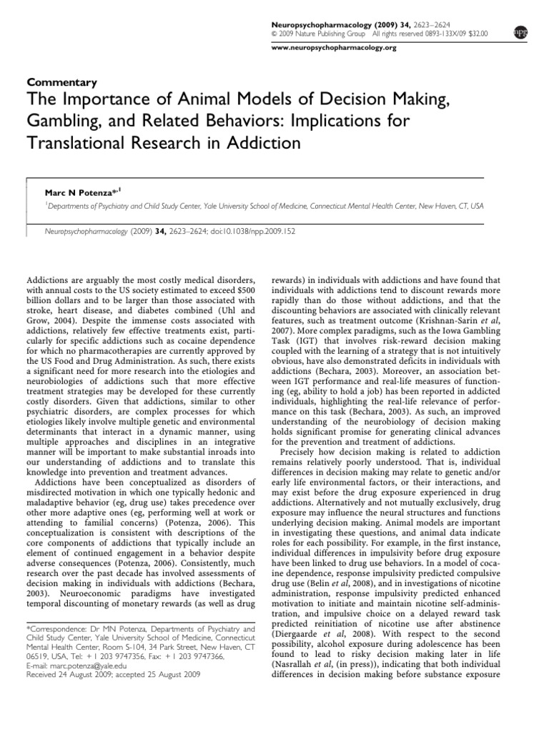 The Importance of Animal Models of Decision Making | PDF | Impulsivity ...
