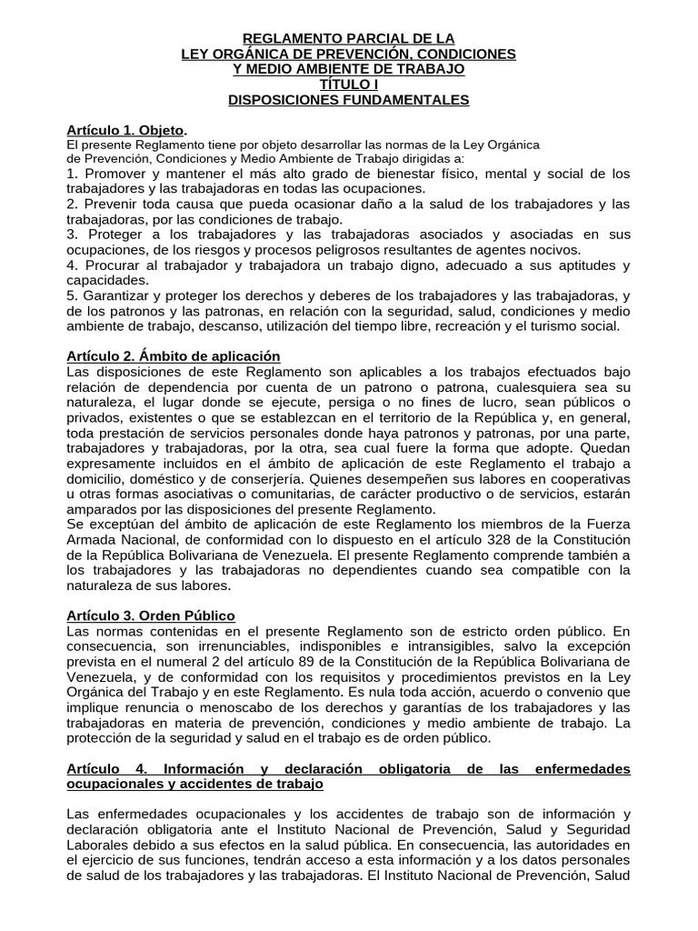Reglamento Parcial de La Lopcymat | PDF | Seguridad y salud ocupacional | Derecho laboral
