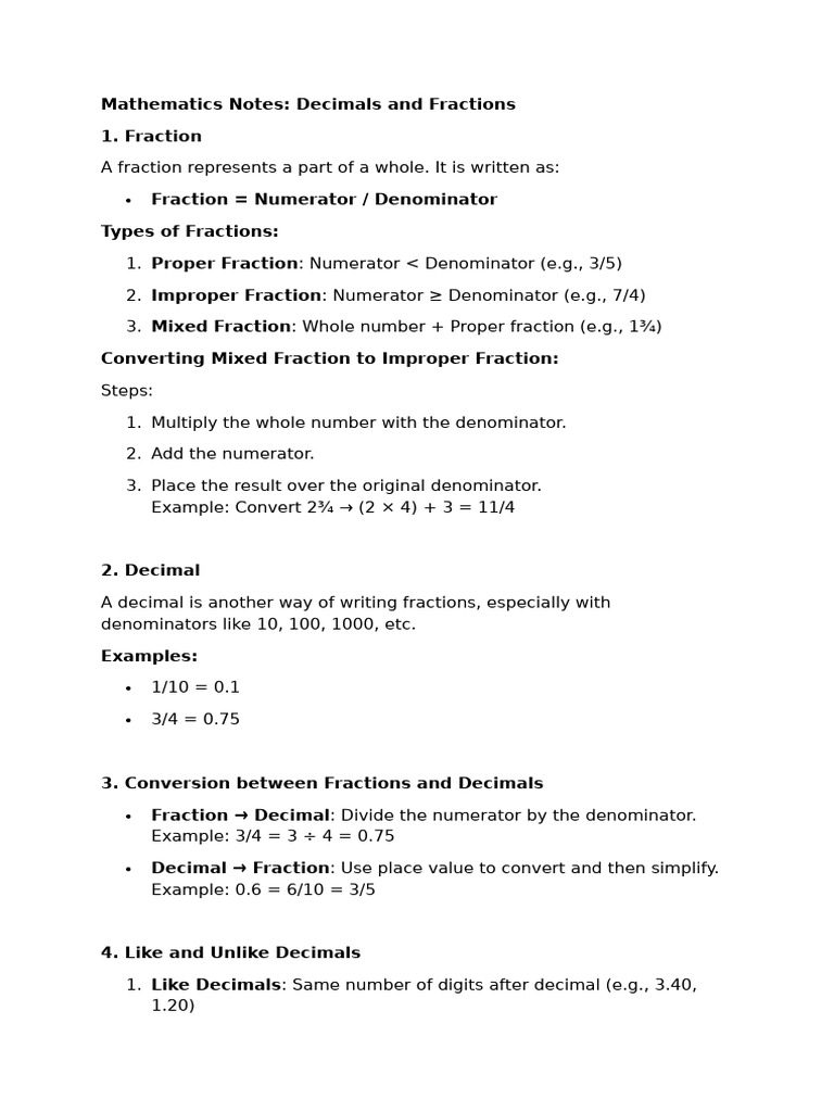 Decimals and Fractions | PDF | Division (Mathematics) | Lexicology