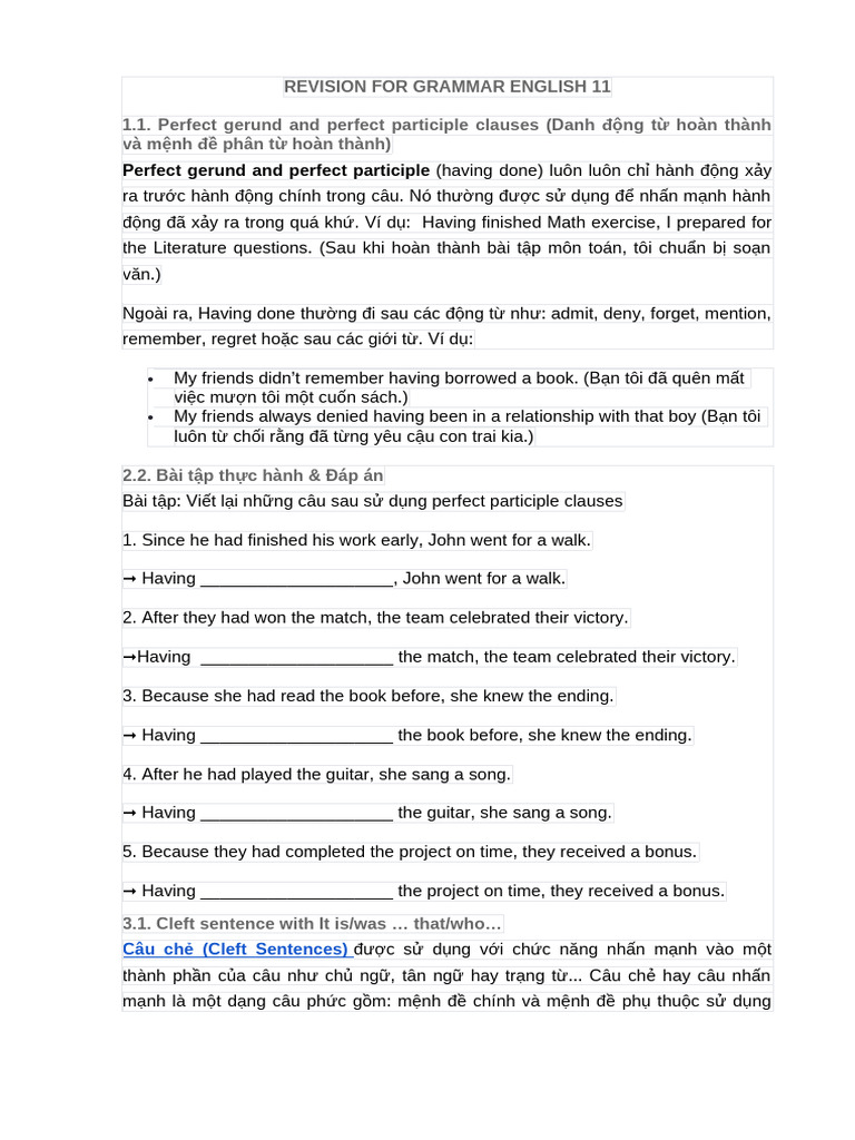 Revision For Grammar English 11 | PDF