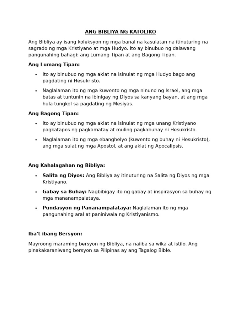 Ang Bibliya Ay Isang Koleksyon NG Mga Sagradong Teksto Na Naglalaman NG ...