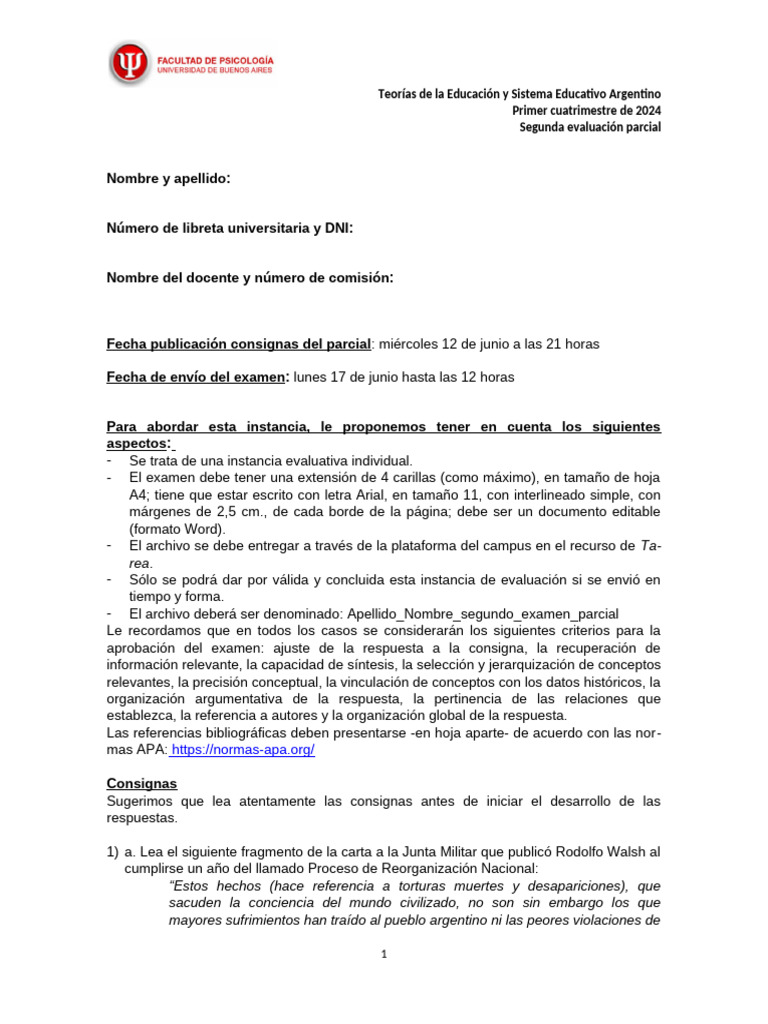 Consignas Segundo Examen Parcial | PDF