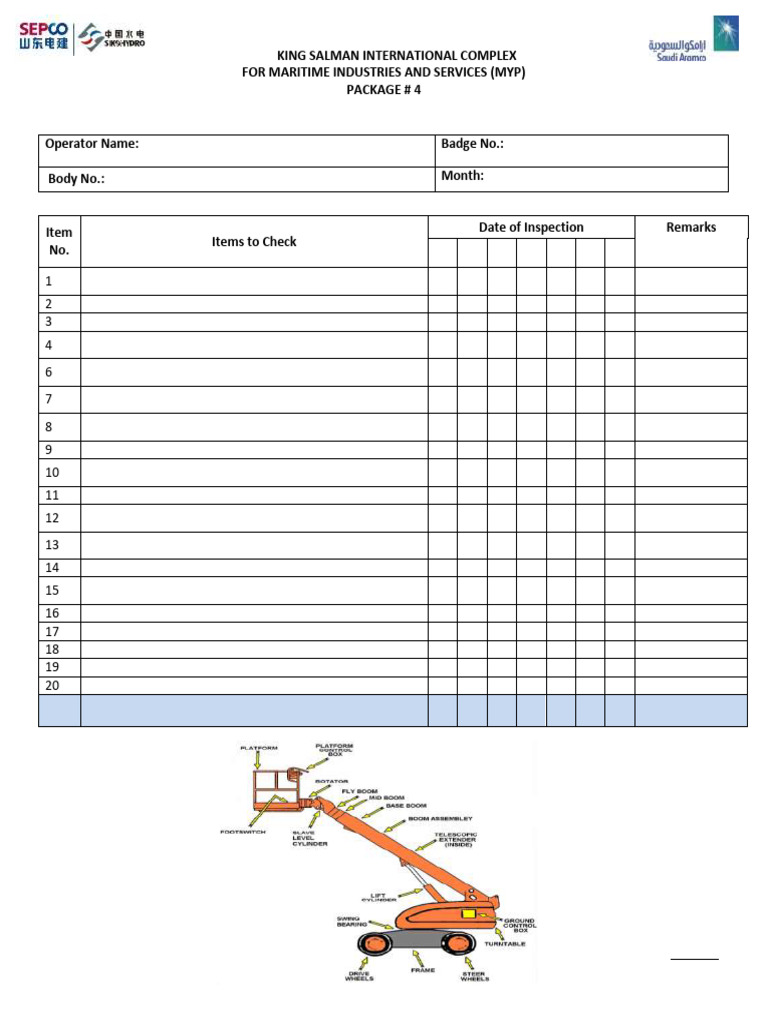 Manlift Daily Inspection Checklist | PDF