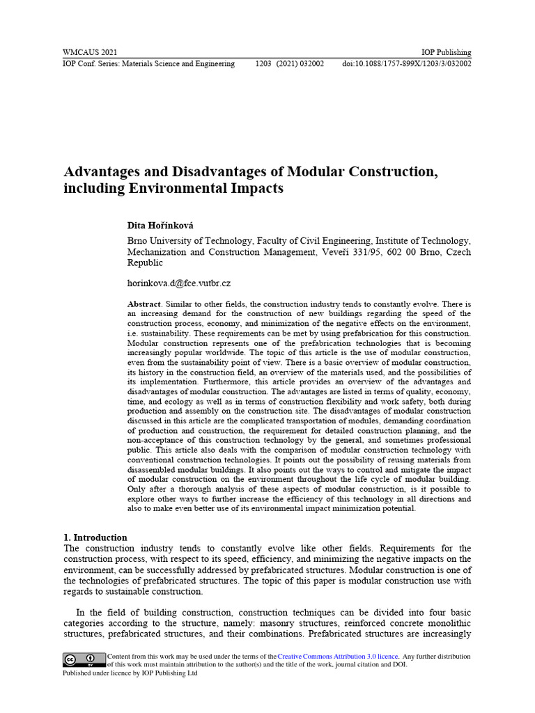 Hořínková - 2021 - Advantages and Disadvantages of Modular Constructi ...