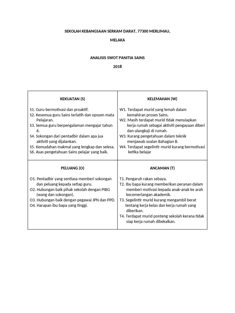 Analisis Swot Sains | PDF