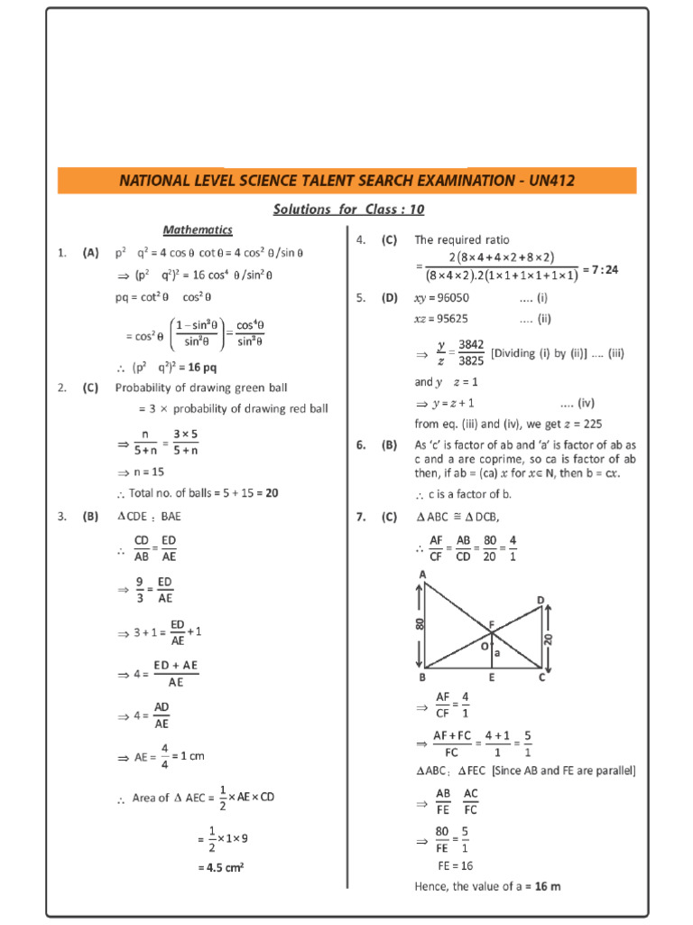 NSTSE Class 10 Solutions 2015 | PDF