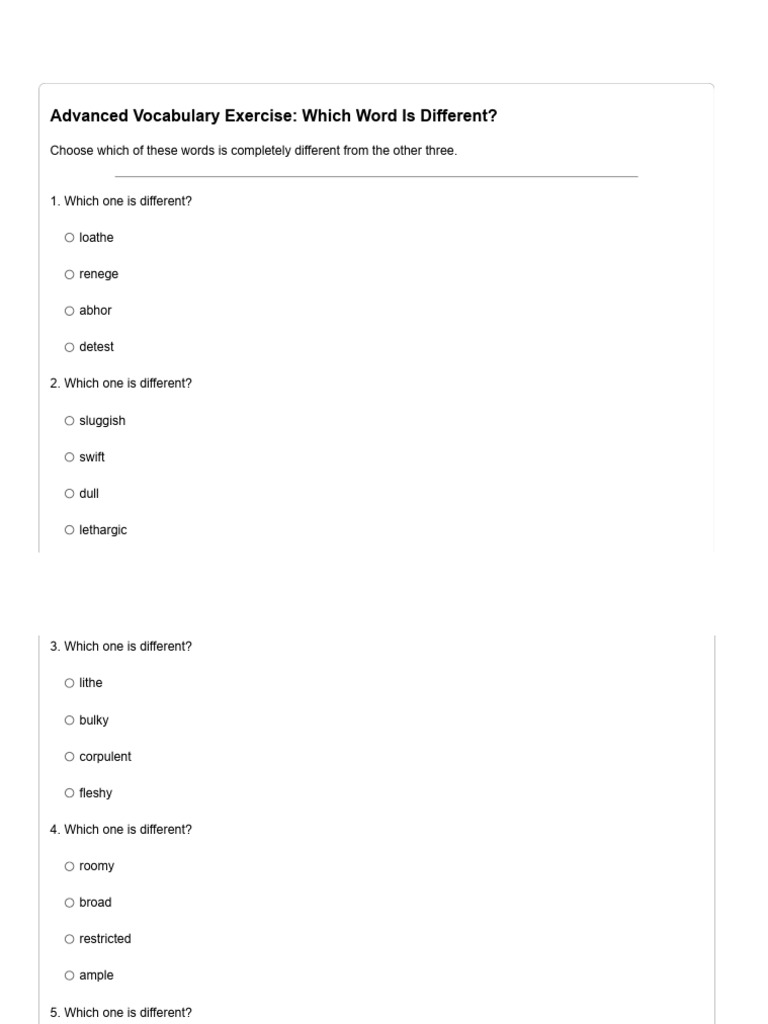 Advanced Vocabulary Exercise - Which Word Is Different | PDF