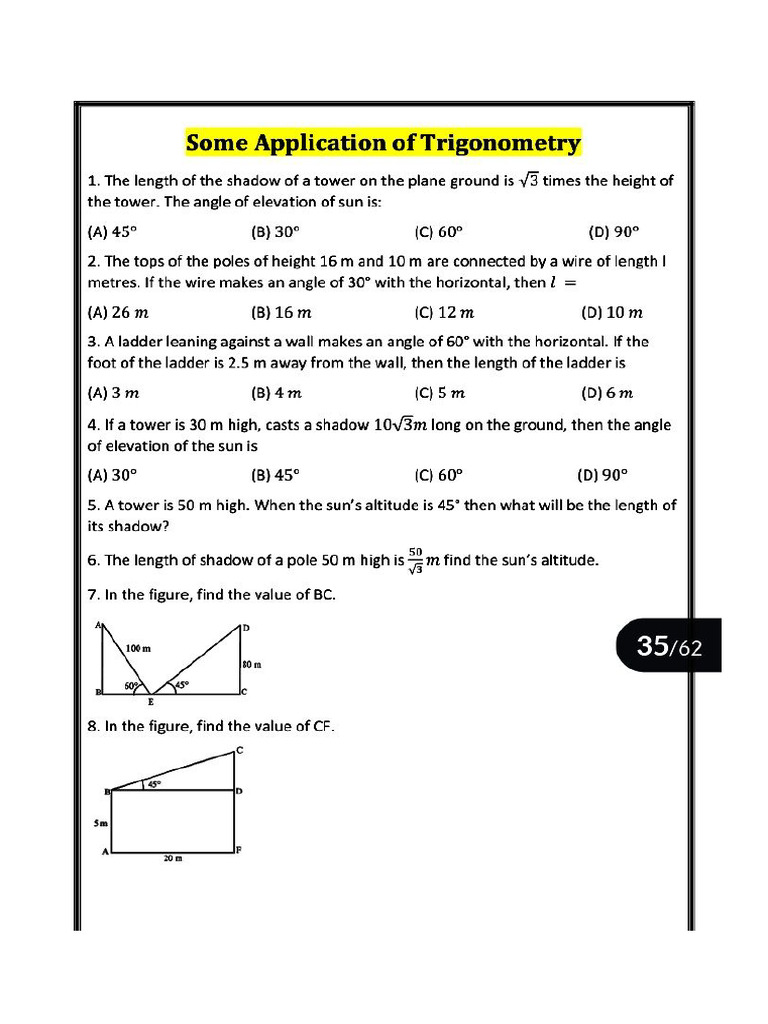 Application of Trigonometry Test | PDF