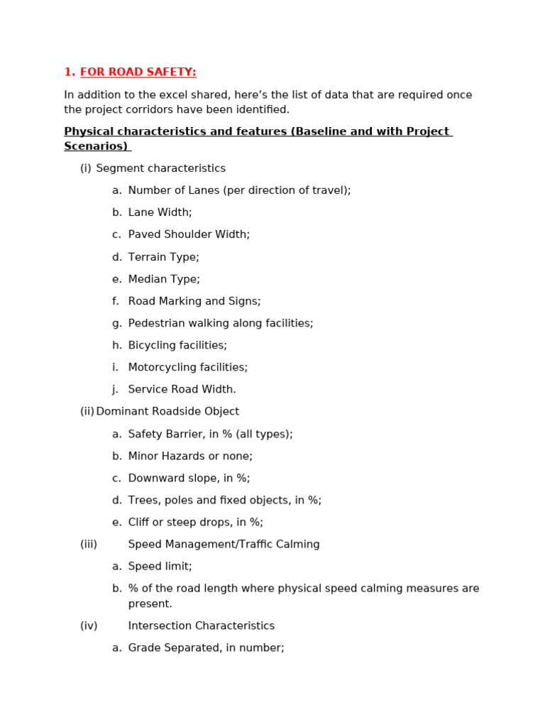 Road Safety Data Requirements Checklist | PDF
