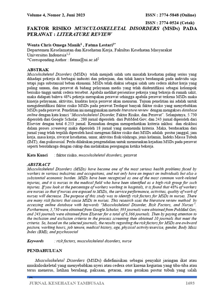 Faktor Risiko Musculoskeletal Disorders Msds Pada | PDF