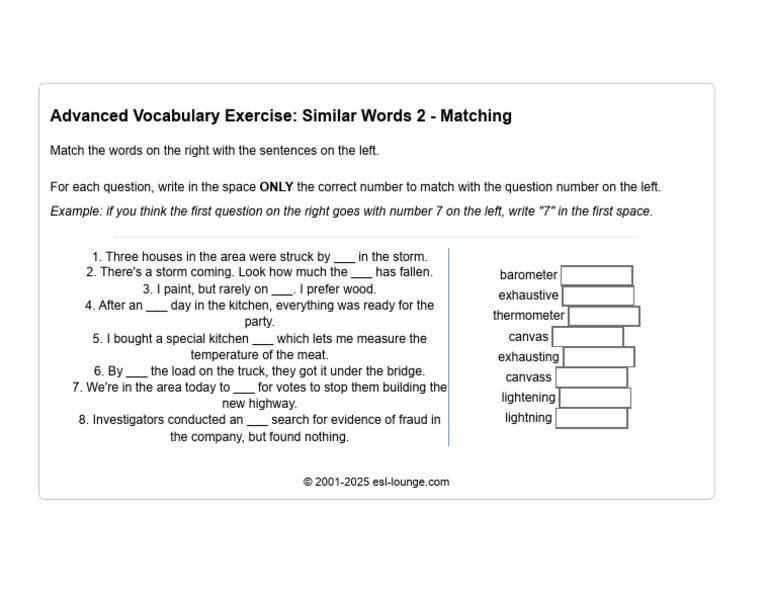Advanced Vocabulary - Similar Words 2 - Matching Exercise | PDF