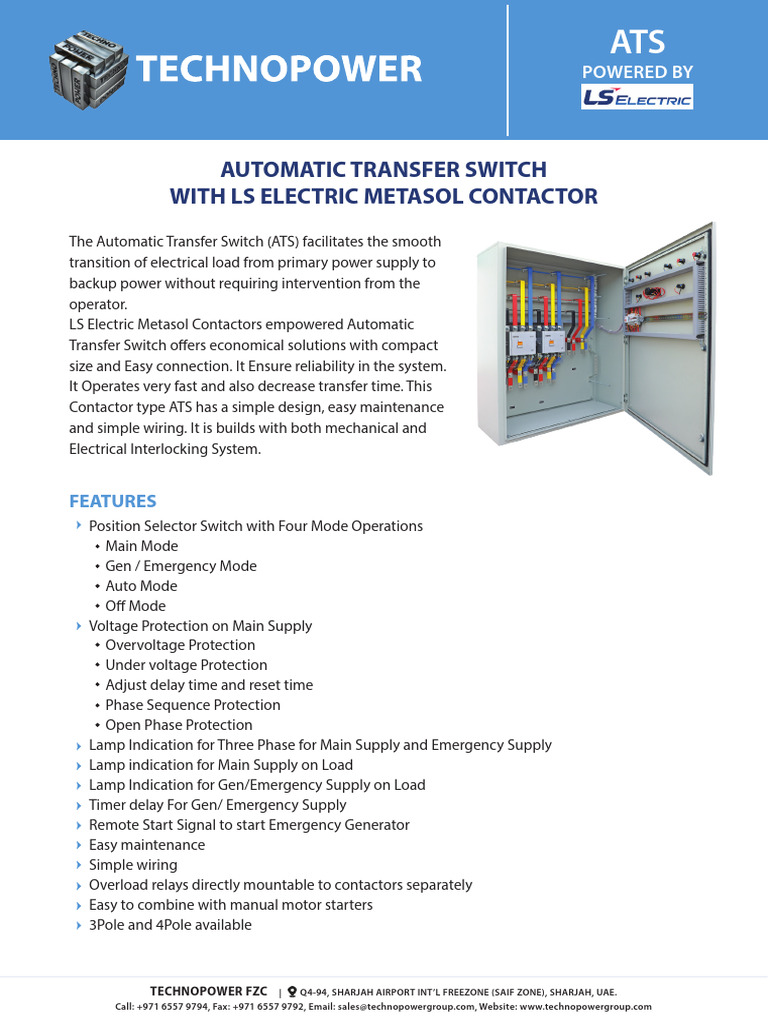 Automatic Transfer Switch Overview | PDF | Switch | Mains Electricity