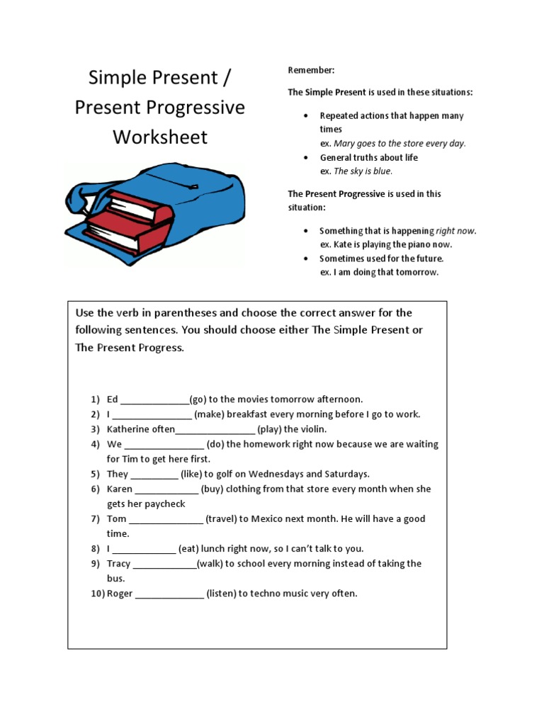 Simple Present vs. Present Progressive Worksheet | PDF
