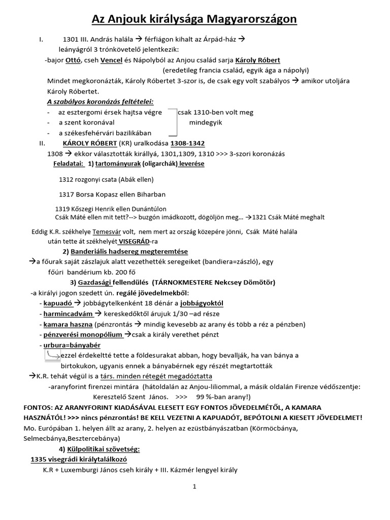 Anjouk Királysága Magyarországon | PDF