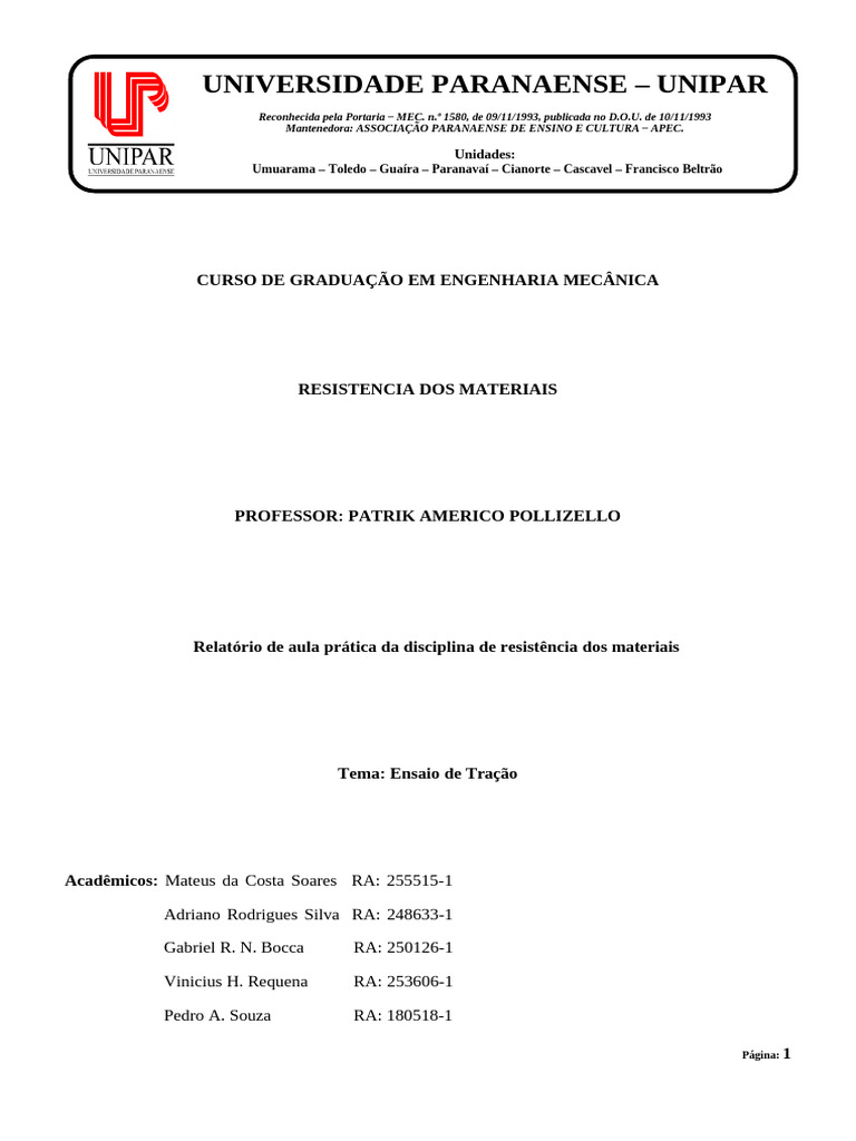 Relatorio Resmat Final | PDF | Estresse (Mecânica) | Resistência dos materiais