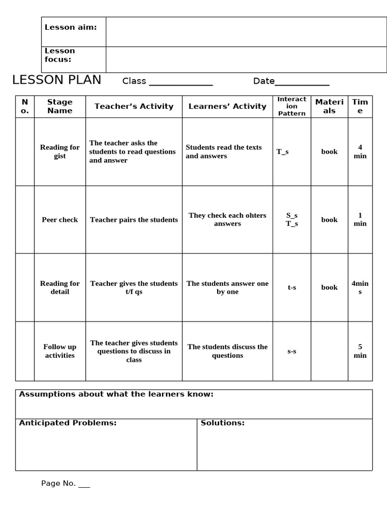 Reading Lesson Plan | PDF