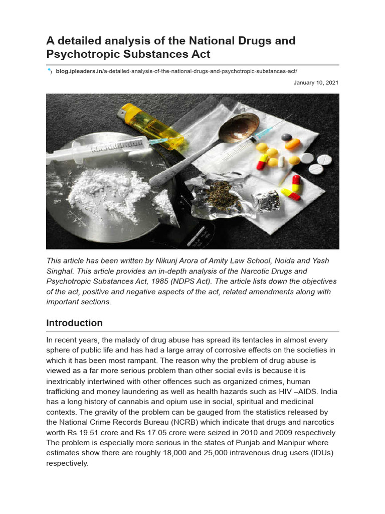 A Detailed Analysis of The National Drugs and Psychotropic Substances ...