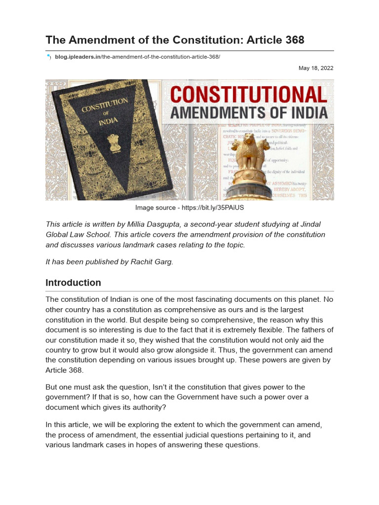 The Amendment of The Constitution - Article 368 | PDF | Judiciaries ...