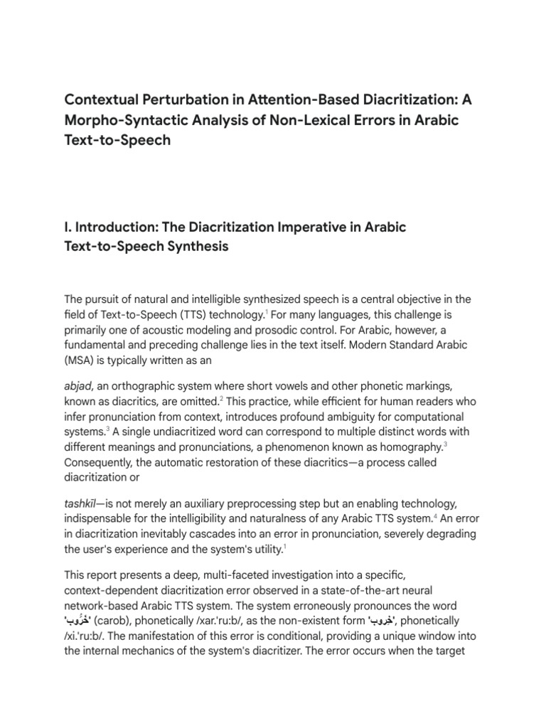 Arabic TTS Diacritization Error Analysis | PDF | Speech Synthesis | Morphology (Linguistics)