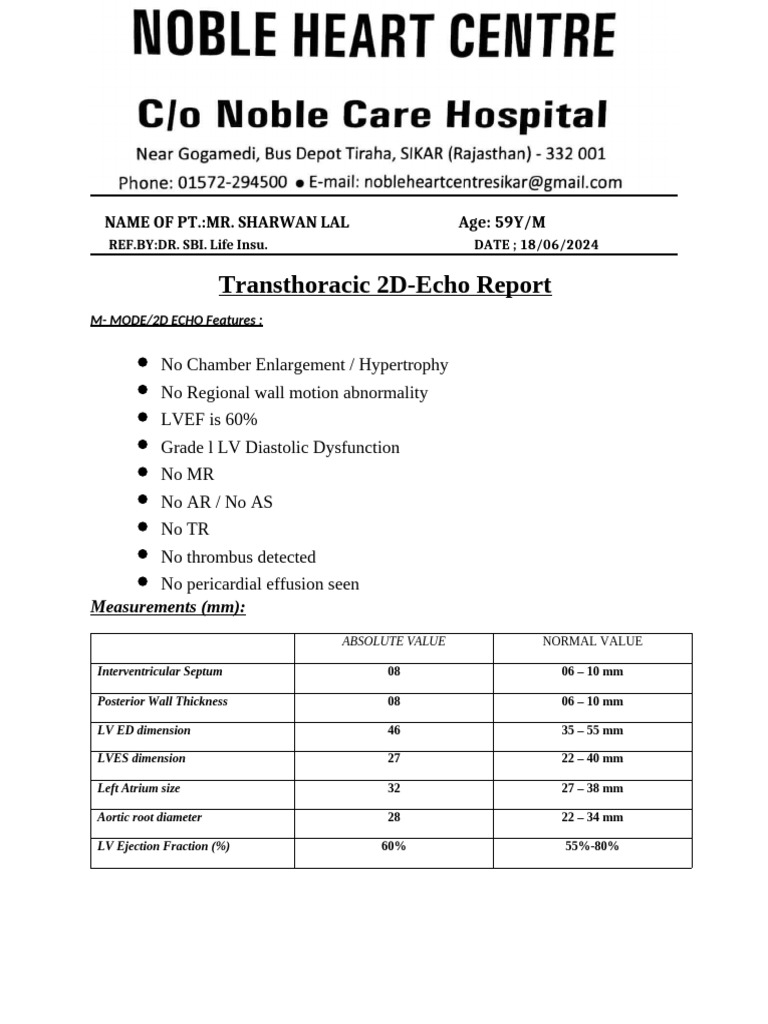 Echo Report: Normal Cardiac Function | PDF