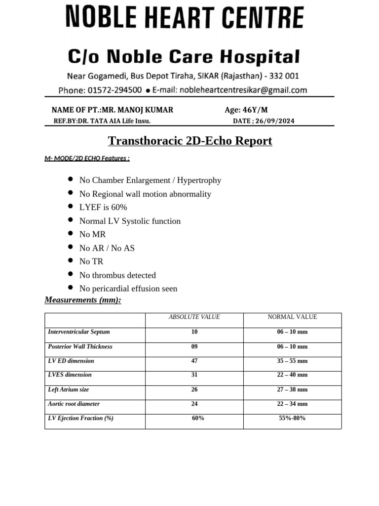 2d Echo Report Manoj Kumar | PDF