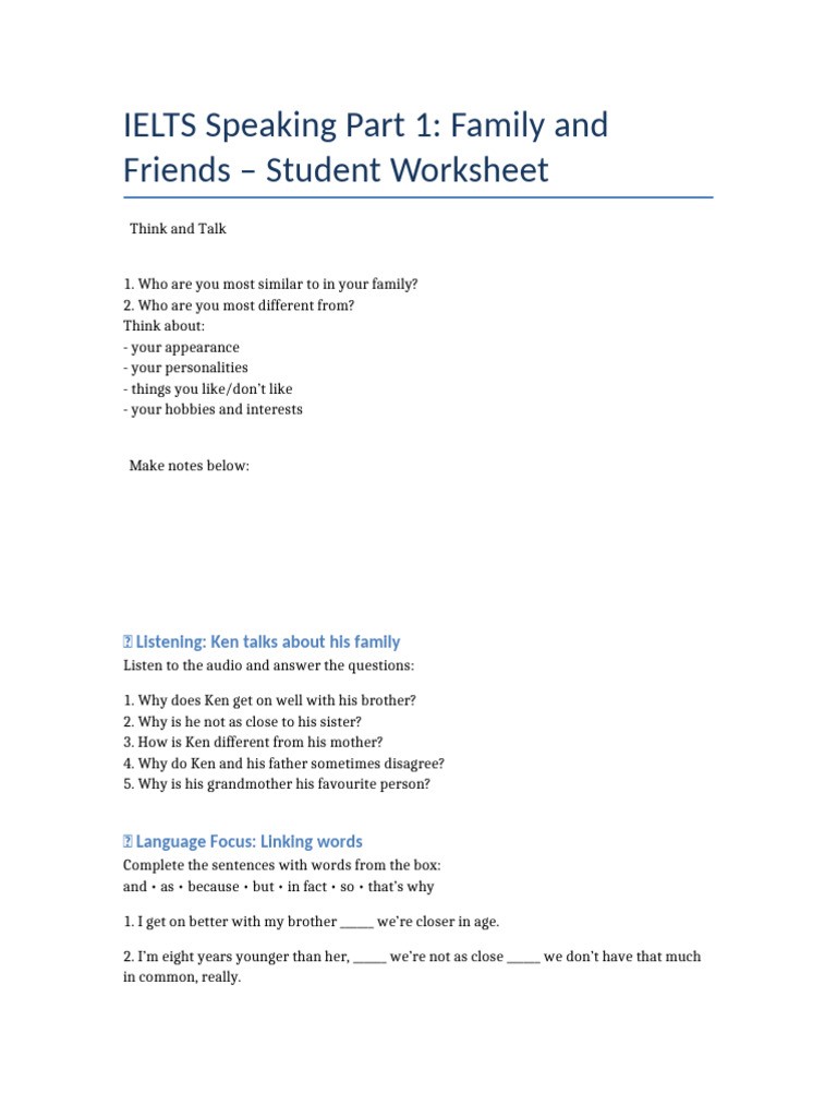 IELTS Speaking Part1 Worksheet | PDF | Linguistics