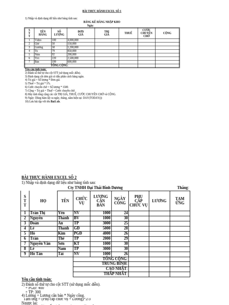 Bai Tap Excel Thuc Hanh - 1 | PDF