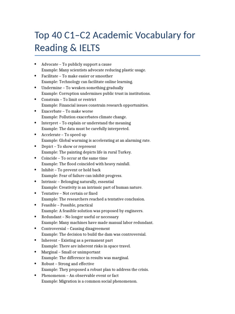 C1-C2 Reading Vocabulary List-1 | PDF | Theory | Evidence