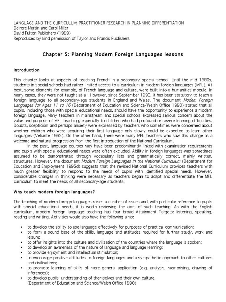 Chapter 5: Planning Modern Foreign Languages Lessons | PDF | Language ...