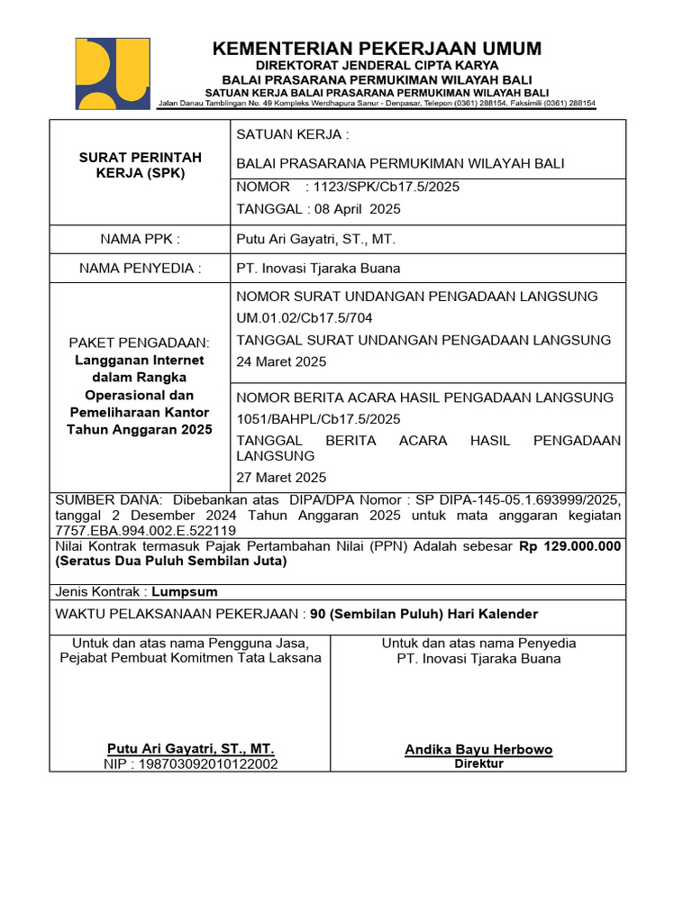 SPK - SPMK - (Kontrak BPPW) - 10 Juni 2025 | PDF