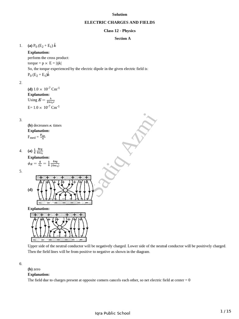 Solution-Electric Charge and Field PDF | PDF | Electric Field | Flux