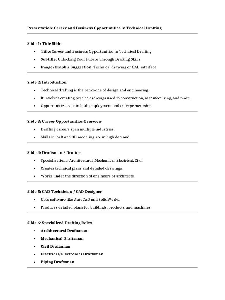 Career Paths in Technical Drafting | PDF | Technical Drawing | Drawing