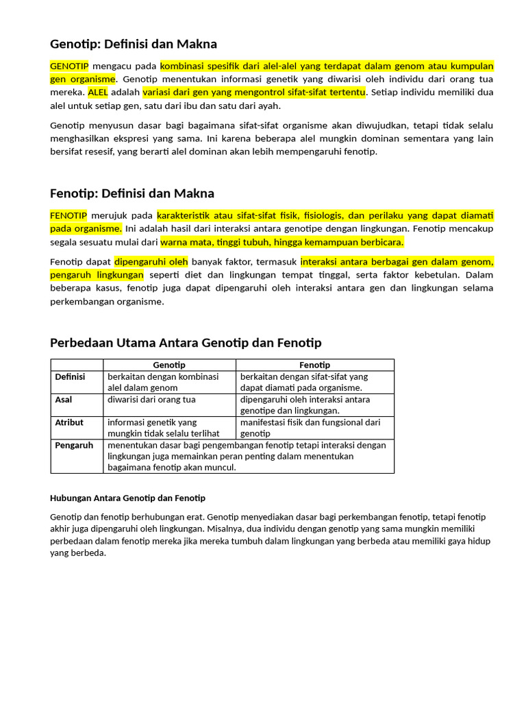 Perbedaan Genotip dan Fenotip | PDF