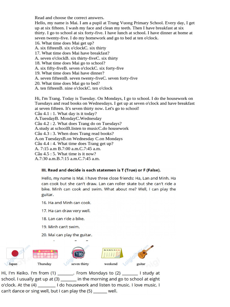 Read and Choose The Correct Answers | PDF