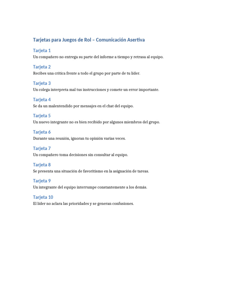 Tarjetas Juegos de Rol | PDF