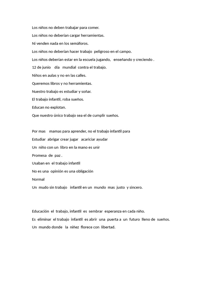 No al trabajo infantil: sueños y educación | PDF