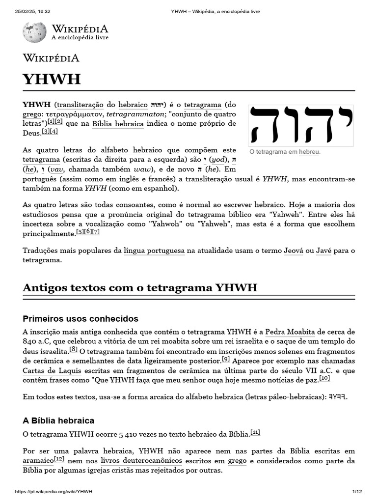 Tetragrama YHWH na Bíblia Hebraica | PDF | YHWH | Bíblia