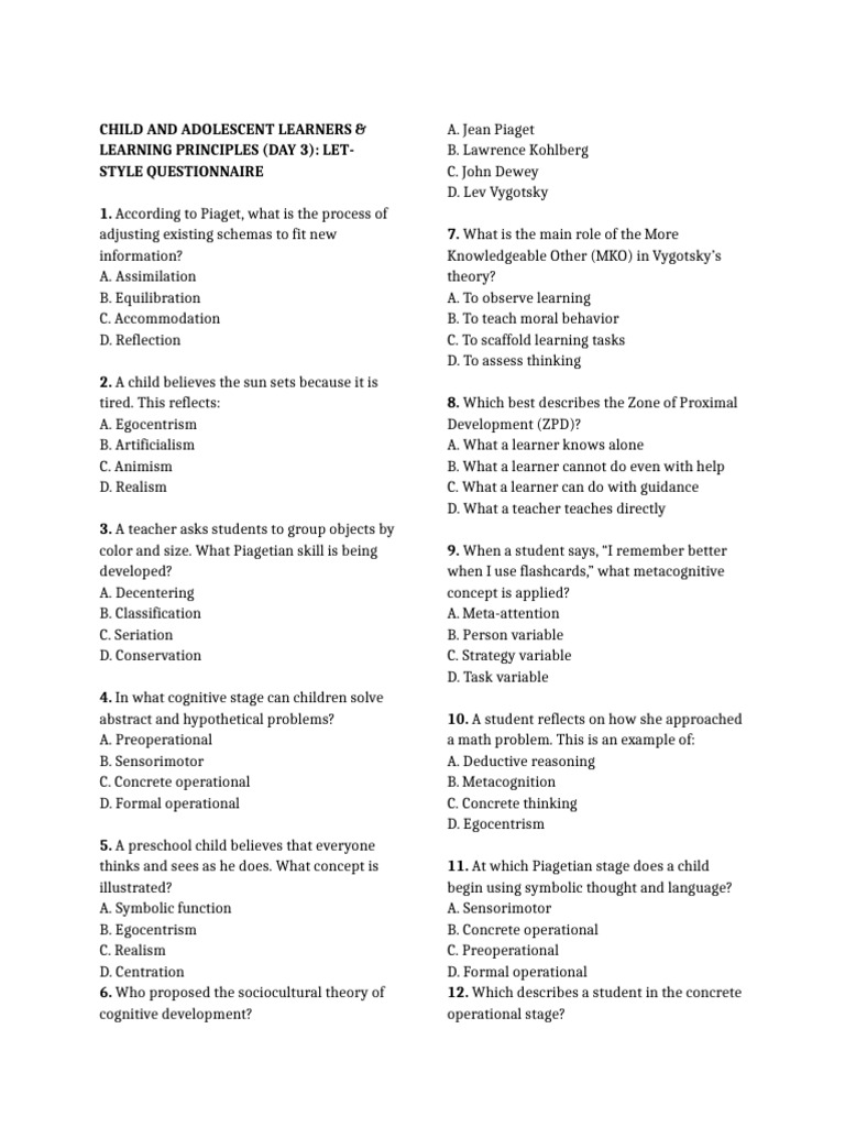 Child and Adolescent Learners (Day 3) | PDF | Cognition | Psychology