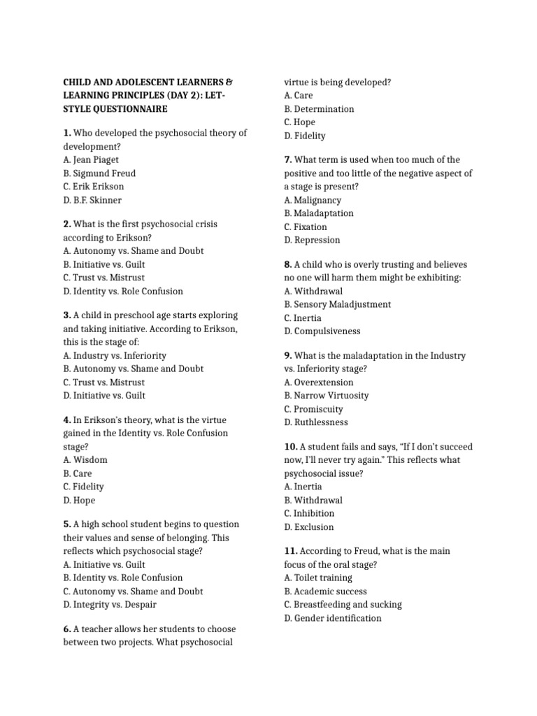 Child and Adolescent Learners (Day 2) | PDF | Psychoanalytic Theory ...