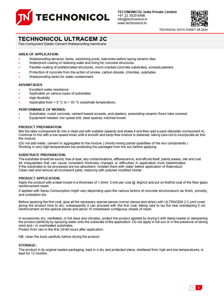 Tds Technonicol Ultracem 2c | PDF | Concrete | Plaster