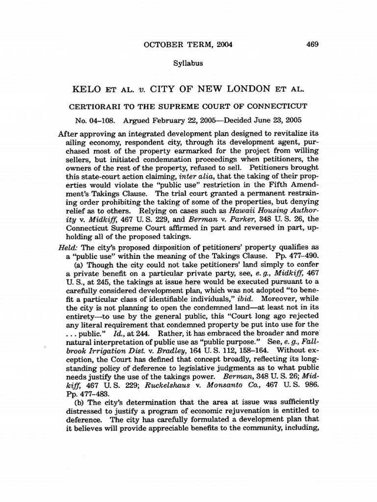 Kelo V City Of New London 545 U S 469 2005 Pdf